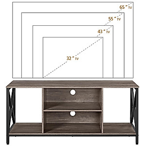 Yaheetech TV Stand for 65 Inch TV, 55'' Wide Entertainment Center TV Console with Open Storage Shelves for Living Room, TV Table for Home with Metal Support, Taupe Wood
