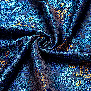 Dubulle Blue Floral Shirt for Men Silk Casual Button Down Shirt Long Sleeve Slim Fit Dress Shirt for Tuxedo Suit Set