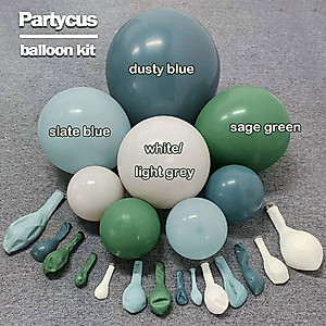 Dusty Blue and Green Balloon Garland - Double Stuffed Sage Green Teal White Matte Balloons Olive Slate Blue Boho Balloon Arch Kit for Baby Shower Neutral Birthday Bridal Party Decoration