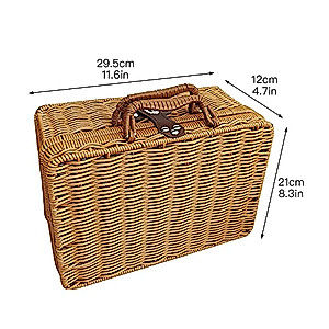 HIOODJO Seagrass Storage Baskets with Lids,Wicker Rattan Box,Rectangular Woven Bins,Artificial Wooden Suitcase for Shelf Organizer (11.6x4.7x8.3inches), Grey, (210518XU01-1-9361-1736483241)