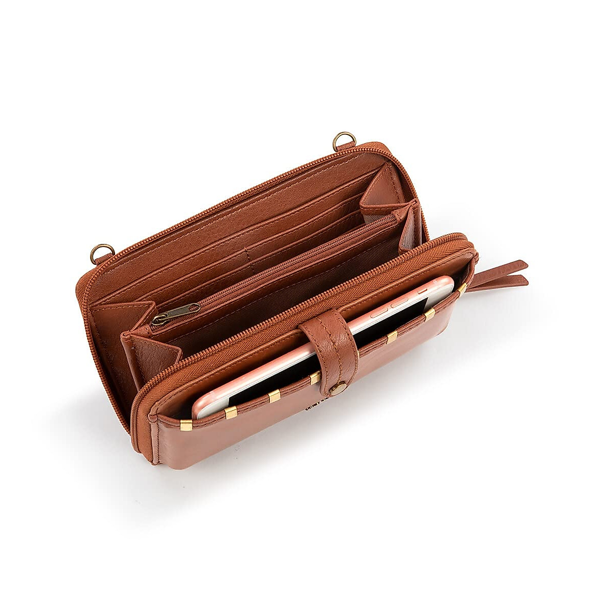 The Sak Iris Smartphone Crossbody Purse - Women's Cellphone Bag & Wallet For Everyday - Convertible Wristlet With Zipper in Tobacco/Leather