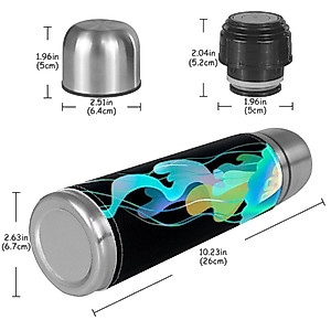 Stainless Steel Leather Vacuum Insulated Mug Jellyfish Thermos Water Bottle for Hot and Cold Drinks Kids Adults 16 Oz