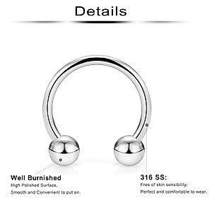 Ftovosyo 30Pcs 20G Surgical Steel Septum Nose Rings Hoop Horseshoe Barbell Lip Helix Tragus Conch Cartilage Earrings Hoop Piercing Jewelry for Women Men 6mm 8mm 10mm 12mm Silver Rose Gold Black