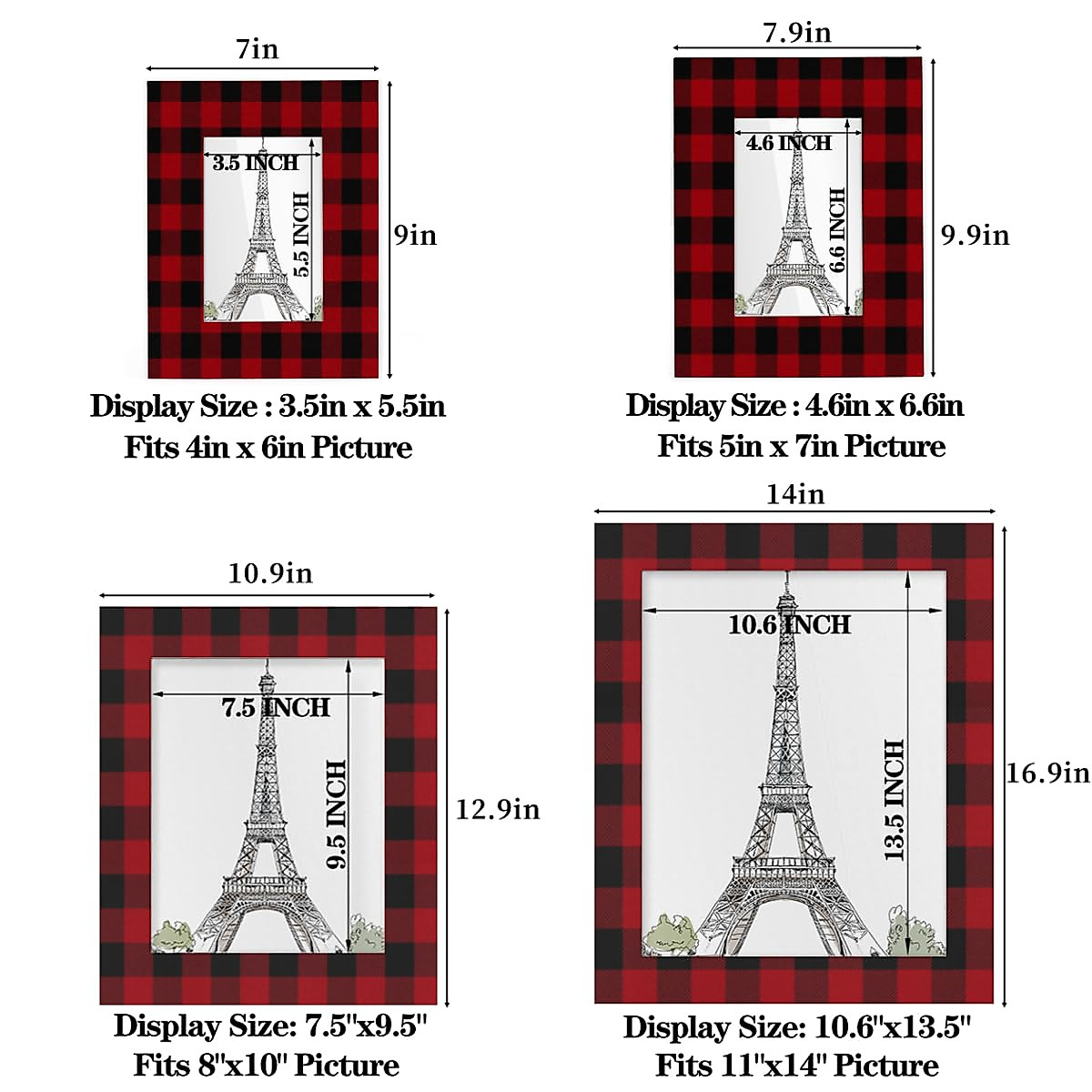 JXDXHCW 4x6 Picture Frame Red Buffalo Plaid Home Gallery Wall Tabletop Decor with Stand Hanging Hook for Photos Certificate Poster Collage Display-Checkered Pattern Frame