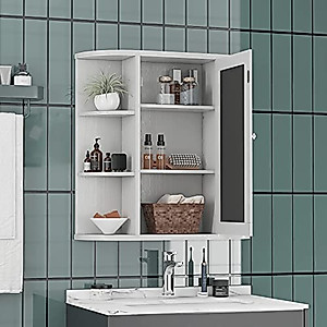 VIVIJASON Bathroom Wall Mounted Cabinet - Over The Toilet Space Saver Storage Cabinet - Medicine Storage Organizer - Bathroom Hanging Cupboard with Mirror Single Door and 2 Adjustable Shelves (White)