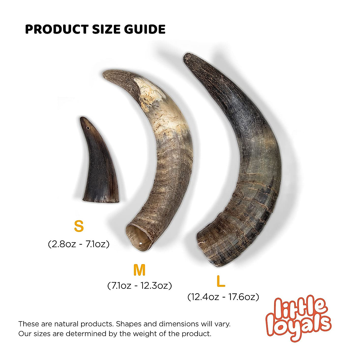 Little Loyals |100% Natural Cattle Horn |Dog Chew Toy |Long Lasting Treat |Fully Digestible |Gluten Free |Grain Free |Free Range| Grass Fed| for Aggressive Chewers |Dental Care |Large