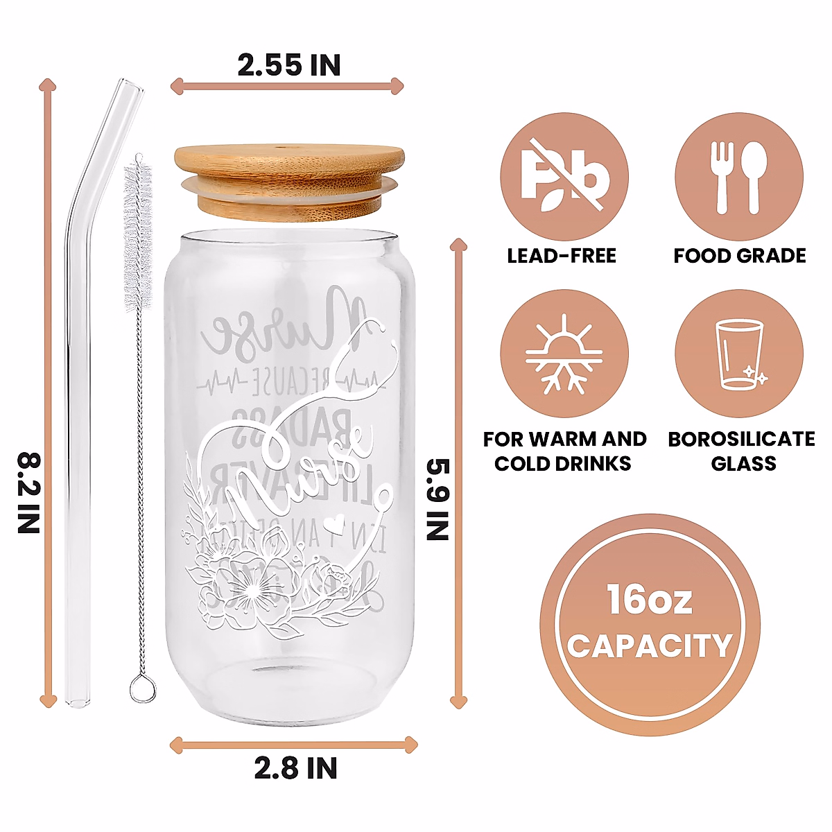 Nurse Gifts - Nurse Gifts for Women - Christmas Gifts for Nurses, Nurse Appreciation Gifts - Gifts for Nurses, Nursing Gifts, Nurses Gifts - Nurse Practitioner Gifts for Women - 16 Oz Can Glass