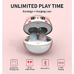 AMAFACE Bluetooth Earbuds - Pink Wireless Kids Earbuds - as a Gift for Kids to use at School 36 Hours Playtime Cordless Girls Earbuds USB-C LED - Cartoon Kids Headphones - for iPhone Android