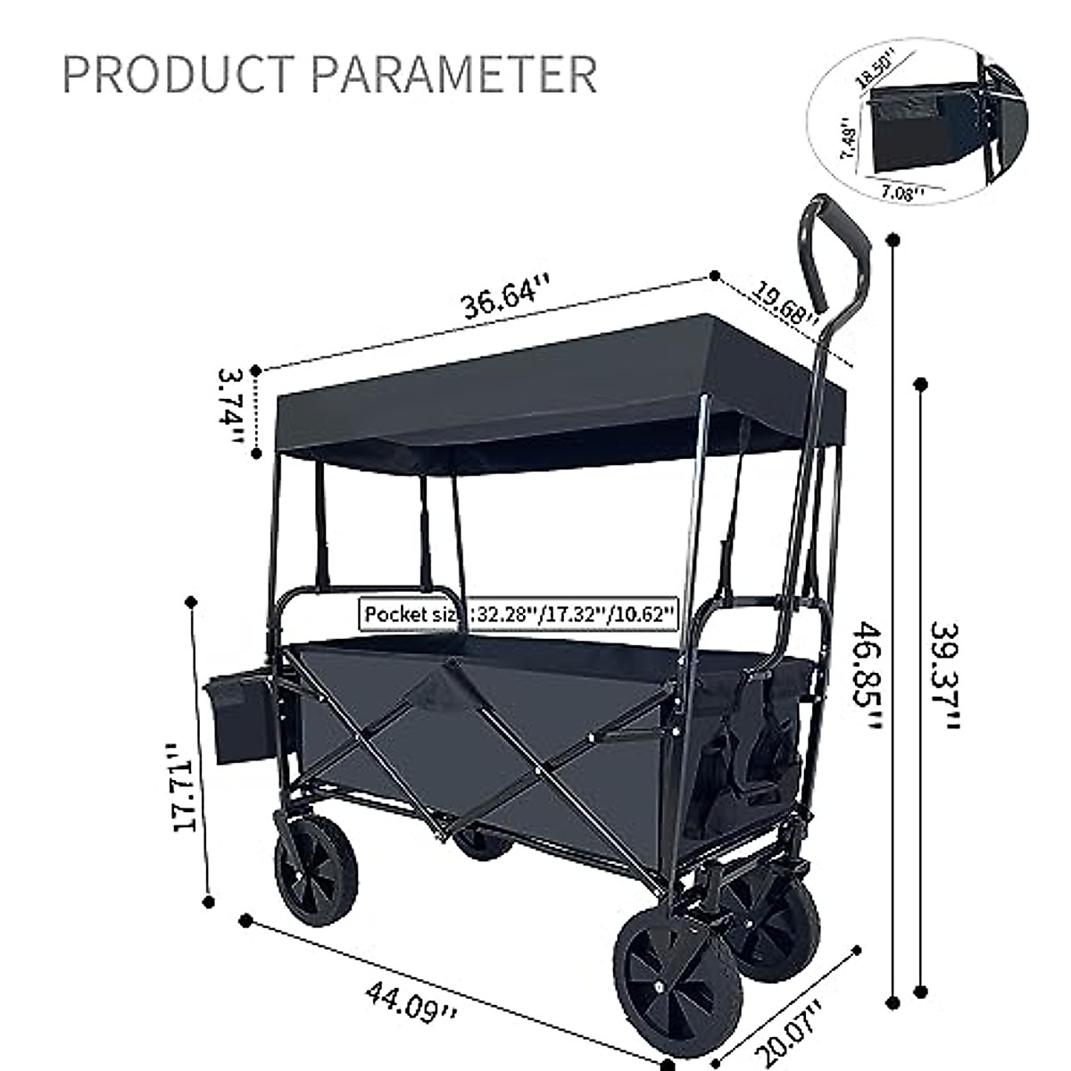 Wagon Cart with Wheels Foldable,Utility Garden Cart with Canopy,Outdoor Utility Collapsible Folding Wagon with Heavy-Duty Steel Frame,Collapsible Wagon,Trolley Cart Carry up to 150 Pounds