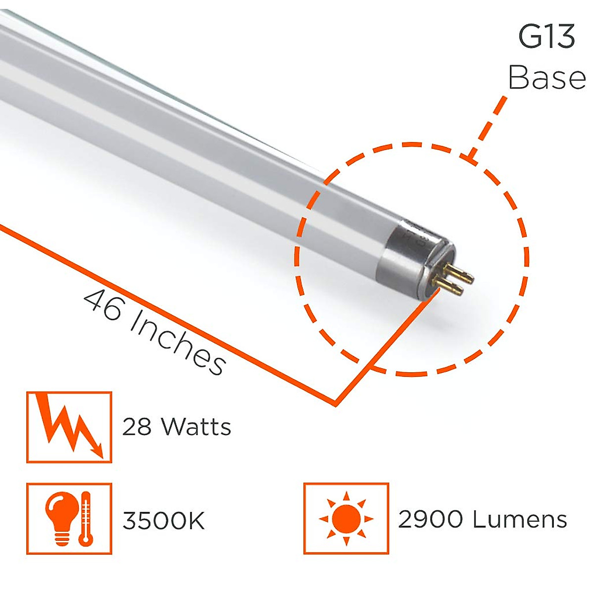 GoodBulb F28T5/835/ECO 28W 46 Inch T5 Fluorescent Light Bulb | 3500K Soft White Medium Bi-Pin Base | 2900 Lumens 85 CRI 36000 Life Hours | Instant/Programmed Start (Pack of 40)