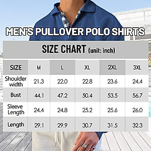 Men's Long Sleeve Pullover Polo Shirts-Casual Loose Fit V Neck Sweatshirts Plaid Tops Blue XL