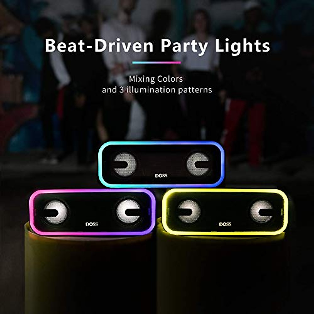 Bluetooth Speaker, DOSS SoundBox Pro+ Wireless Speaker with 24W Stereo Sound, Punchy Bass, IPX6 Waterproof, 15Hrs Playtime, Wireless Stereo Pairing, Multi-Colors Lights, Speaker for Home,Outdoor-Black