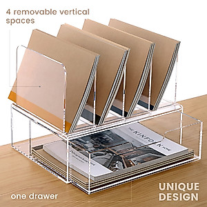 HeZone Acrylic Office Desk Accessories, Desk Organizer Storage whith Drawer-File Organizer for Desk, Clear Acrylic Office Organizer for Work-1Pack
