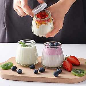 4oz Small Glass Jars 40Pack, Clear Glass Pudding Jars with PE Lids and Tags, Spice Jars/ Glass Jelly Jars/ Yogurt Jars/ Small Jars with Lids (Set of 40)