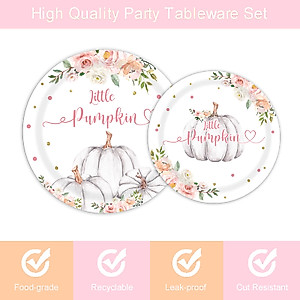 96PCS Pumpkin Baby Shower Party Tableware Set Floral Pink and Gold Girl Little Pumpkin baby Shower Party Supplies Disposable Dinnerware Plates Napkins Forks Serves 24 Guests