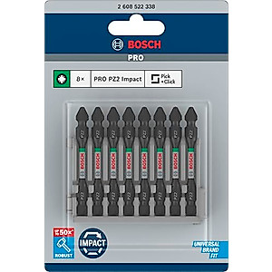 Bosch Professional 8pcs. Double Screwdriver Bit Set Pozidriv (Impact Control, 8 x PZ2-PZ2 Bits, Length 65mm, Pick and Click, Accessory Impact Drill)