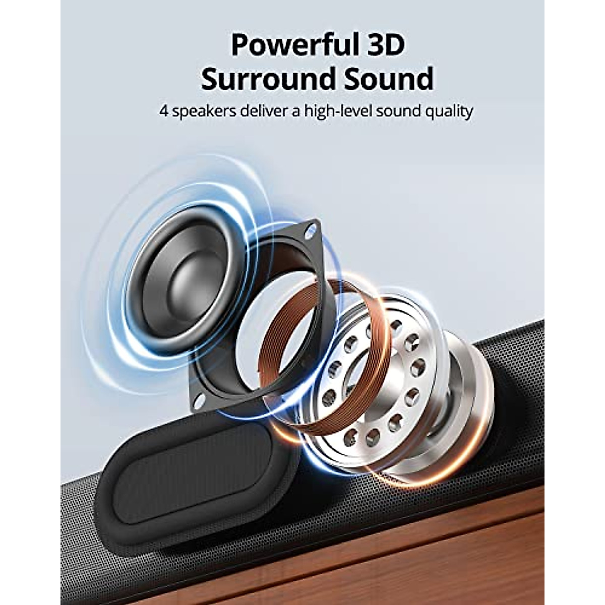 Sound Bar, SOUNDWINGS 26-Inch Soundbar for TV, 3D Surround Sound Audio System, Bluetooth 5.1/USB Connectivity, Button/Remote Control, for 4K & HD TV, 3 Equalizer Mode for Home Theater/Gaming/Projector