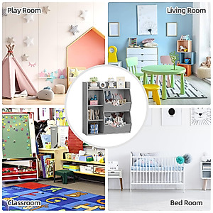 IDEALHOUSE 5-Cubby Kids Bookshelf and Bookcase for Storage Books and Toys, Toy Storage Organizer for Boys and Girls, Multi Shelf for Playroom, Bedroom, Nursery and Kid's Room (Grey)