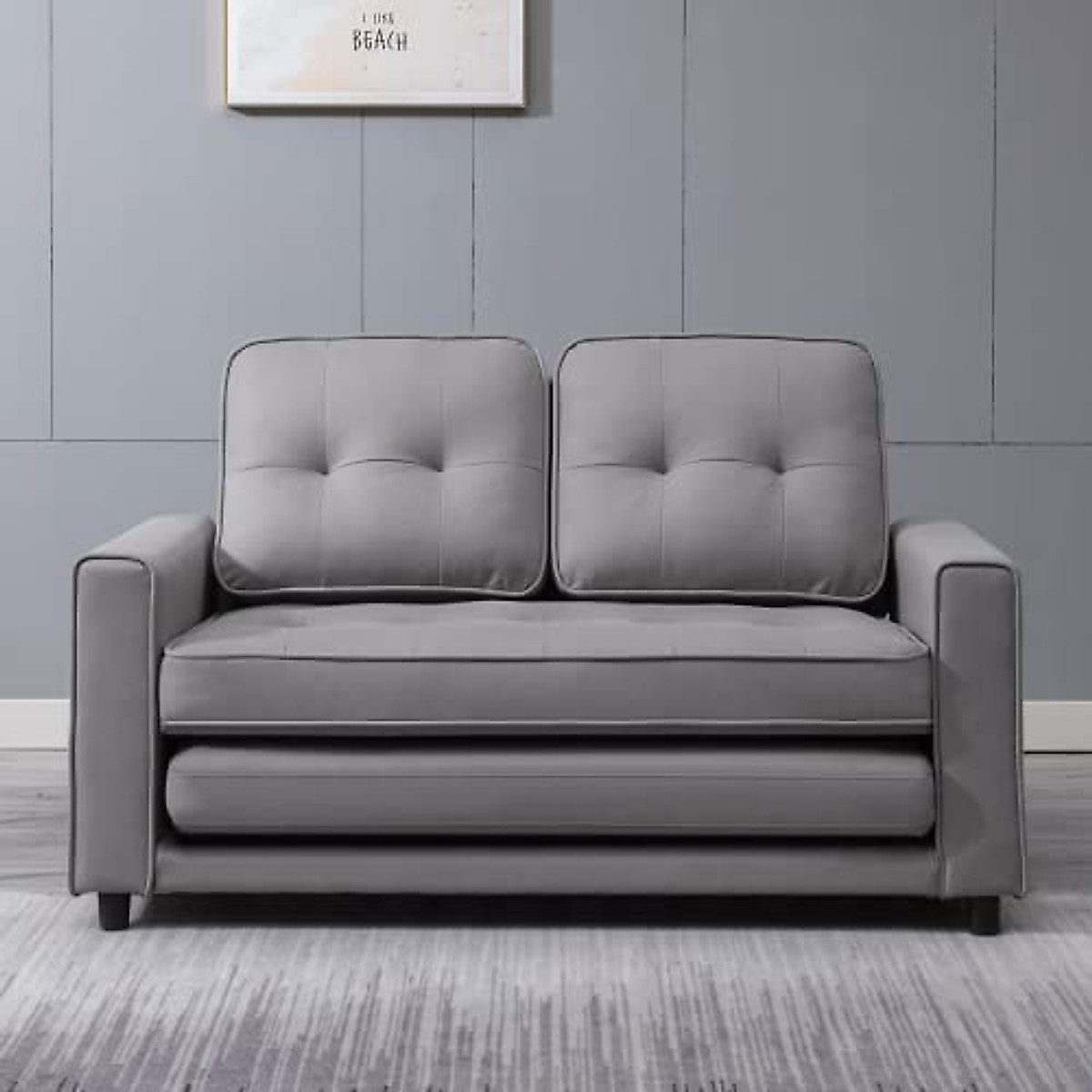 BALUS Convertible 3-in-1 Folding Sofa Bed, Loveseat Sleeper Cot, 84" Tri-Fold Multi-Function Modern Breathable Couch, Folding Mattress for Guests, Futon for Living Room, Floor Sofa Bed(Light Grey)