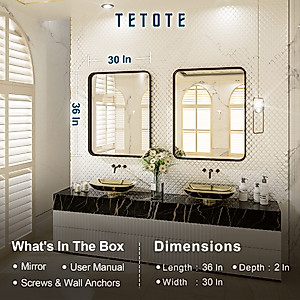 TETOTE Black Framed Mirrors for Bathroom, 30x36 Inch Modern Decorative Wall Mounted Rectangle Matte Framed Vanity Mirror (Horizontal/Vertical)