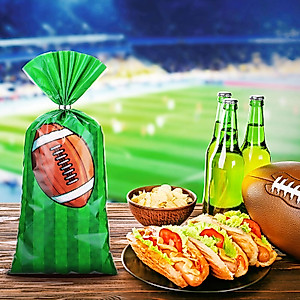 Jetec 100 Pcs Football Cellophane Bags Football Gift Treat Bag Goodie Candy Bags with Ties Football Birthday Party Decorations Supplies for Football Theme Baby Shower Party Serves (Stylish Style)