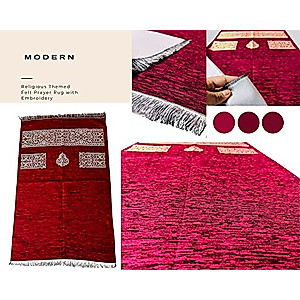 Muslim Prayer Rug, Prayer Mat, Special Turkish Prayer Mats, Prayer Rug for Muslim Man, Women, Kaaba Themed Janamaz for Salat, Namaz, 5 Time Prayers 44" x 27" 280gm (Red)