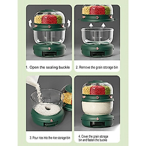 Mumusuki 4kg Rice and Grain Storage Container, Single Layer 6 Grids 360° Rotating Food Dispenser Airtight Food Storage Container for Grain, Sugar, Flour, Rice, Nuts, Snacks (Dark Green)