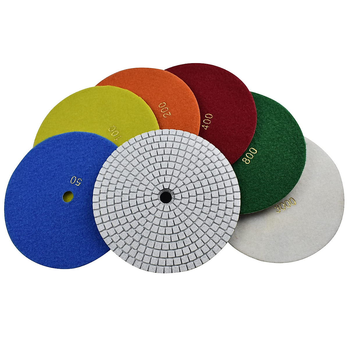 Konfor 7 Step 7" Wet Diamond Polishing Pads Abrasive Set, Great For Granite Travertine Marble Stone