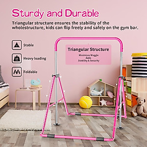 Safly Fun Gymnastics Bar for Kids, Adjustable Height Horizontal Bar Foldable Gymnastic Junior Training Bar Kip Bar for Home Using Gymnastics Equipment Indoor