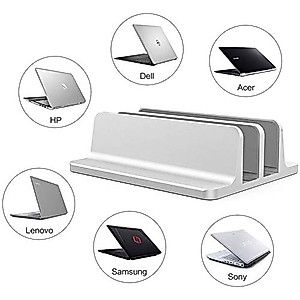 Universal Laptop Vertical Stand, Dual Desktop Stand Adjustable Notebook Stand (up to 17.3 inches) for Samsung/HP/Dell/Chrome Book laptops (Silver)