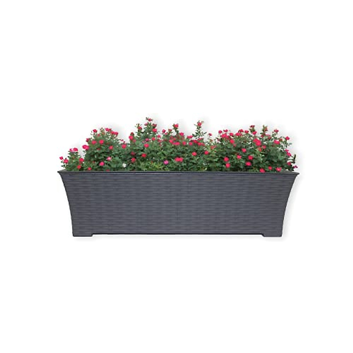 Elly Décor Set of 2 24x8 Rectangular Modern, Resistant and Self Watering Planter with Rattan-Like Finish, 24", Gray