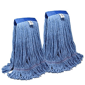 Turkey Creek Essentials Mop Heads Commercial Grade USA Made Looped End Heavy Duty Large Mop Head of Blue 4-Ply Synthetic Yarn Industrial Wet Mop Head Replacement and String Mop Refills (2, Large)
