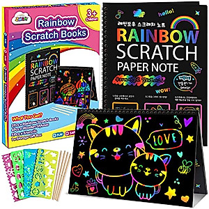 ZMLM Scratch Paper Art-Crafts Gift: 2 Pack Bulk Rainbow Magic Paper Supplies Toys for 3 4 5 6 7 8 9 10 Years Old Girls Kids Favors Gifts for Birthday Halloween Christmas Party Games Projects Kits