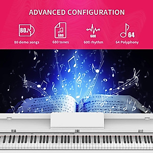 LAGRIMA LAG-900 88 Key Digital Piano Full Size Electric Keyboard w/Music Stand+Power Adapter+3-Pedal Board+Instruction Book+Headphone Jack for Beginner/Adults, White (Piano Only)