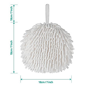 LIUVTILB Fuzzy Ball Towels,2 Pack Hanging Bathroom Hand Towels Super Fluffy Chenille Ball Towels, High Absorbent Hand Towels to Dry Your Hand Instantly (Gray + White)