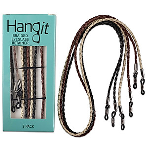 Avitron HANGIT, Elegant Eyeglass, Sunglass Strap-Chain- Retainer Braided, Sports Band, 3 Pack - PU Leather For Men Women By HANGIT (beige black brown)