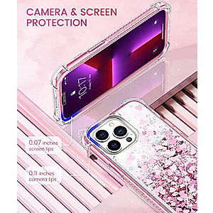 Caka for iPhone 13 Pro Max Case Glitter Women Girls with Built-in Screen Protector Bling Sparkle Liquid Quicksand Full Body Protective Case for iPhone 13 Pro Max 6.7 (Rose Gold)