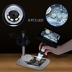 Coin Microscope,4.3" Coin Microscope, 4.3 Inch LCD Digital Microscope 1000x, Coin Magnifier with 8 Adjustable LED Lights, PC View, Windows Compatible, 32G TF Card Include (DM43)