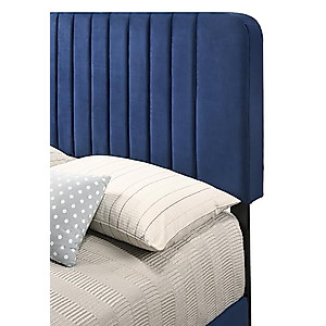 Indulge in Opulence with King Bed in Navy Blue Velvet - Channel Tufted Elegance, Customizable Mattress Support, Effortless Assembly, Versatile Sizing, and Diverse Color Selection!