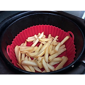 2-Pack inch 8.5 Air Fryer Silicone Liner Silicone Air Fryer Container Intensity Safe fryers Silicone Pot Round for Air fryer Stove Frill 5QT Pink+Red