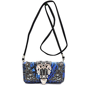 Camouflage Buckle Western Style Country Purse Single Shoulder Bags Clutch Women Blocking Wristlet Wallet (Blue)