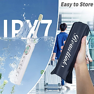 Electric Toothbrush Rechargeable Inductive Charging Base with 5 Brushing Modes, 2-Min Smart Timer, 2 Brush Heads, Travel Bag Included for Travel and Home Use