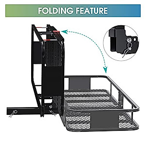 KAIZONPOT 60" x 24" x 6" Trailer Hitch Cargo Carrier Hitch Mount Folding Vehicle Cargo Basket 550lb Capacity Hitch Cargo Racks for Car