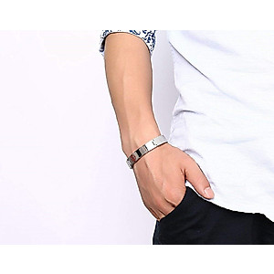 MoAndy Free Engraving Mens Womens Stainless Steel Medical Alert ID Stretch Allergy Bracelet Do Not Resuscitate(DNR) Silver 6.65 Inches