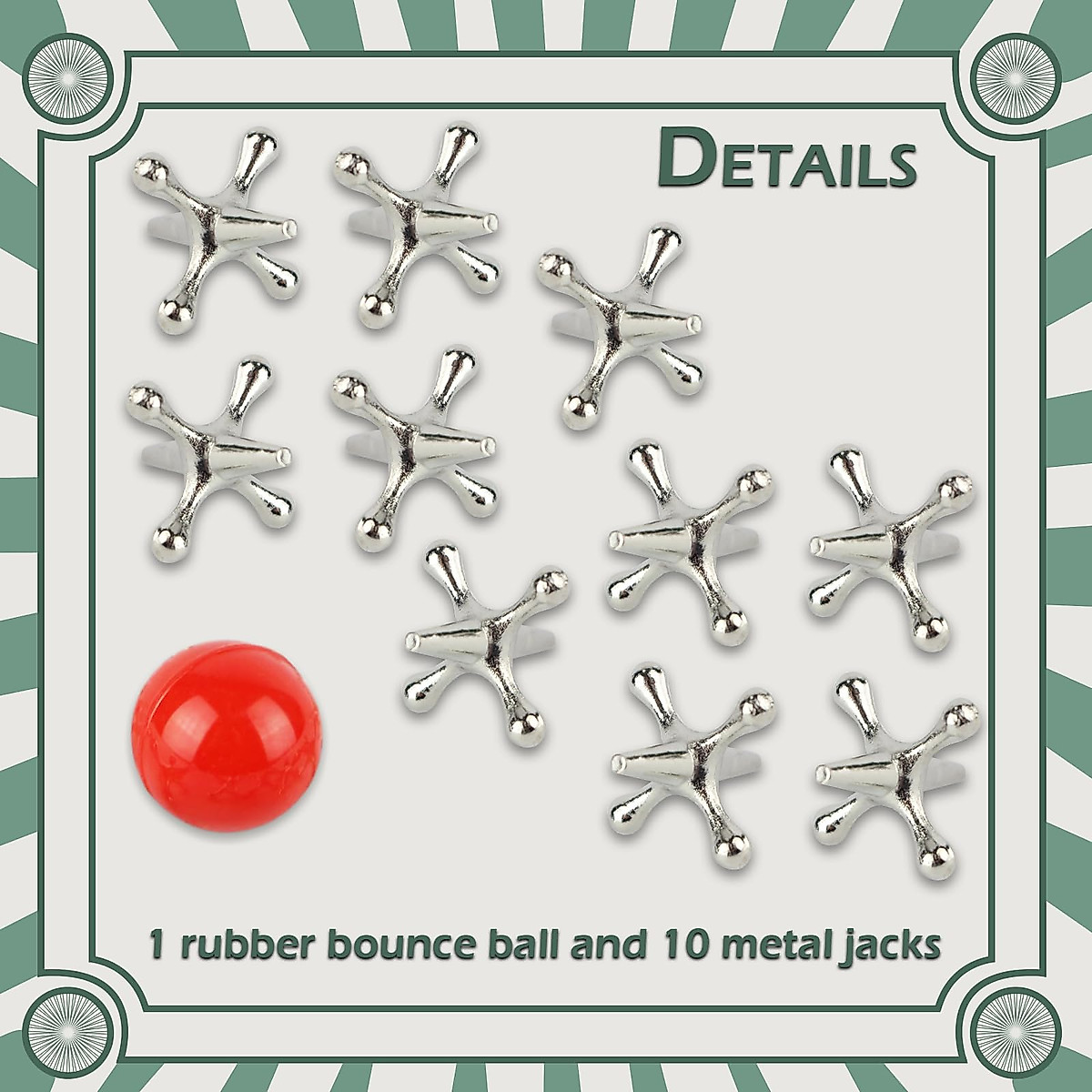 Home-X Jacks Game - Old School Jax Game with Red Rubber Bouncy Ball - Jacks Game with Ball Classic, Fun Game Gift of Jacks for Party Favor, Christmas Party - Kids, Adult, Vintage Retro Board Game