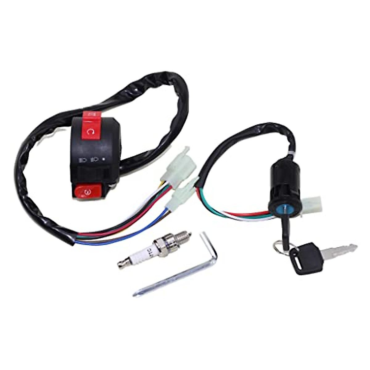 Trkimal Ignition Switch Key 3 Function Left Starter Switch + Spark Plug Assembly for 50cc 70cc 90cc 110cc 125cc 150cc TaoTao SUNL Chinese ATV Quad 4 Wheeler Apollo Dirt Bike Scooter Parts