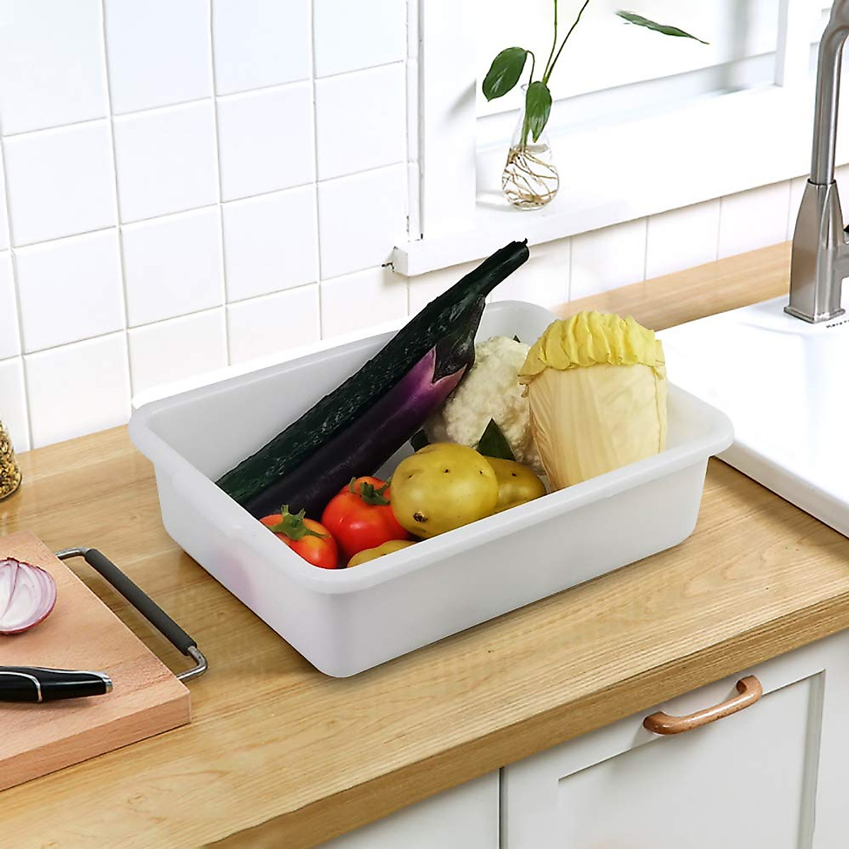 CadineUS Small Bus Tubs Commercial Set of 4, Plastic Wash Basin, 8 Liter