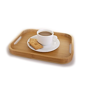 Kozy Kitchen Tea Serving Tray Handmade 100% Natural Bamboo Wood Finish