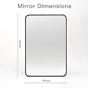 Minuover Wall Mount Mirror for Bathroom, Brush Black Metal Framed Rounded Corner Rectangular Vanity Mirror (24" x 36", Black)