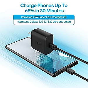 Samsung Super Fast Charger Type C 45W GaN Power USB C Charger PPS/PD Charging Block & 6.6FT Cable for Samsung Galaxy S23 Ultra/S23/S23+/S22/S22 Ultra/S22+/Note 20/S20/S21/S10, Galaxy Tab S7/S8